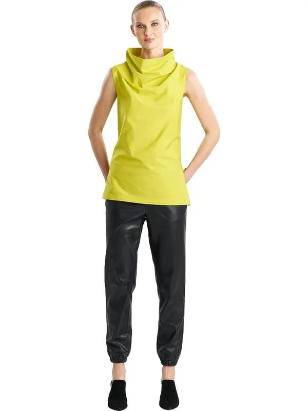 Natori Cotton Poplin Funnel Neck Top - Yellow