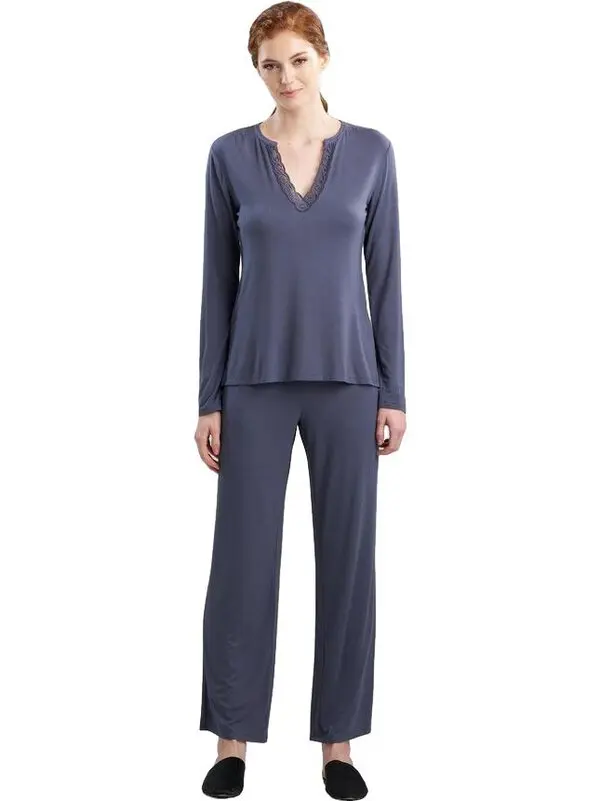 Natori Feathers Essentials Viscose Blend Pajama Set - Navy