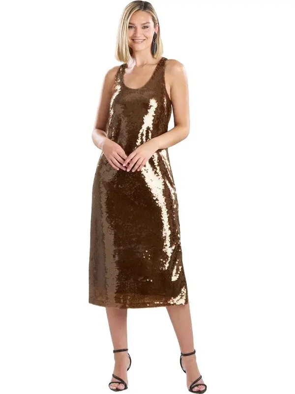 Natori Paillettes Midi Dress - Brown