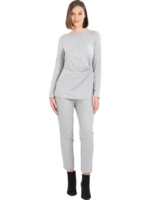 Natori Layering Jersey Knit Twist Front Long Sleeve Top - Black / White / Pink / Gray