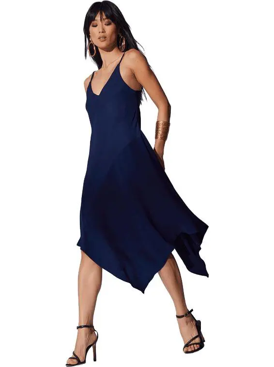 Natori Stretch Crepe Asymmetric Dress - Navy / Blue