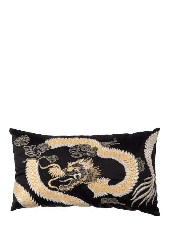 Natori Dragon Embroidered Oblong Pillow - Black