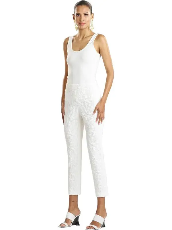 Natori Textured Cotton Jacquard Ankle Pants - White