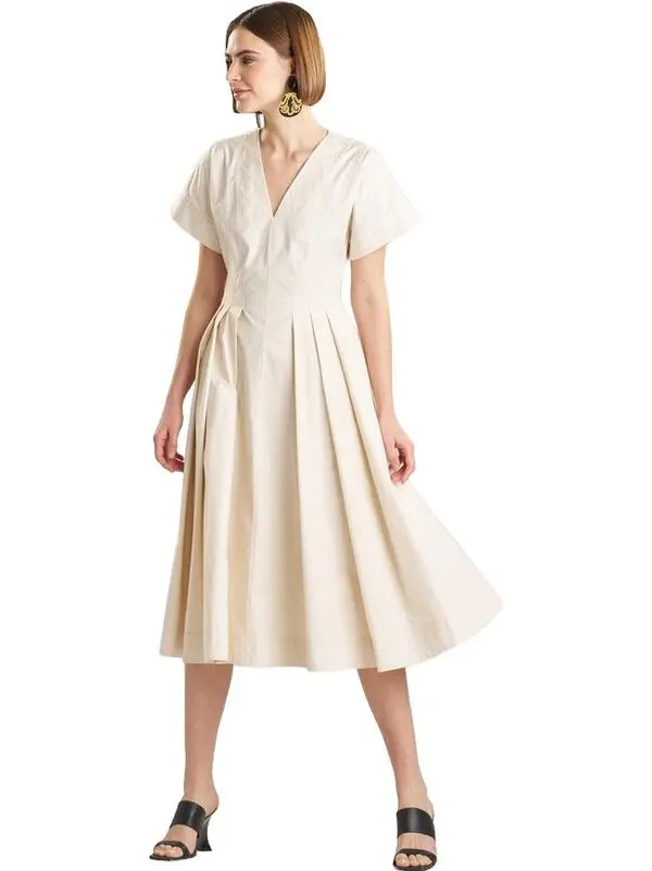 Natori Tech Cotton Taffeta Pleated Dress - White