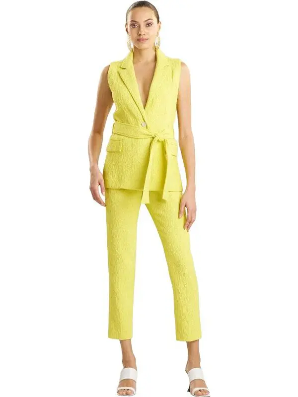 Natori Stretch Texture Jacquard Sleeveless Jacket - Yellow