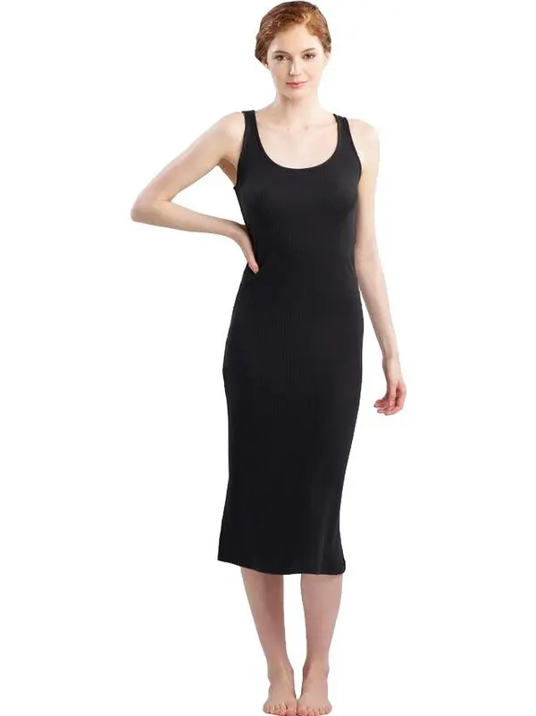Natori Eden Rib Knit Slip Dress - Black