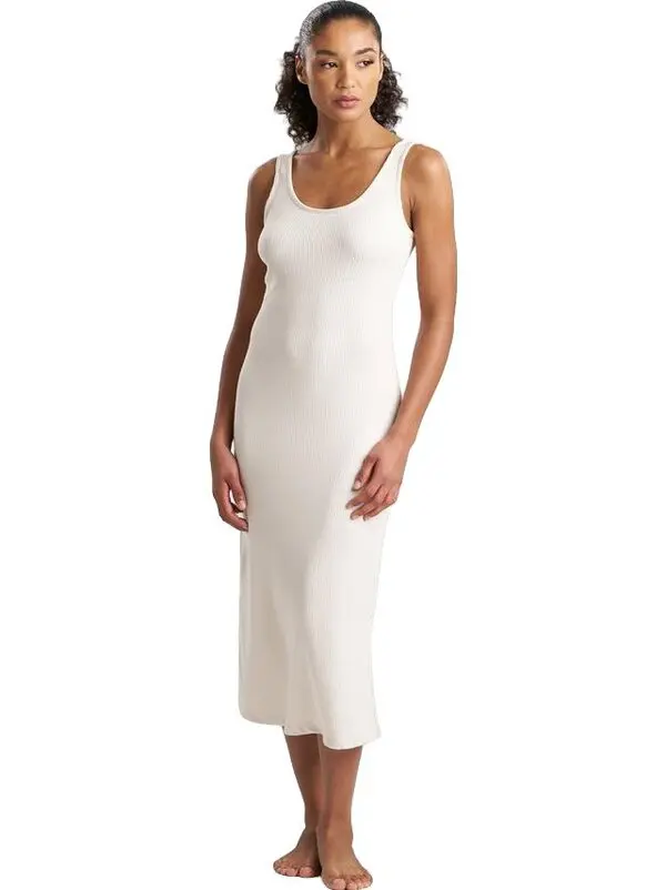 Natori Eden Rib Knit Slip Dress - Neutral / White