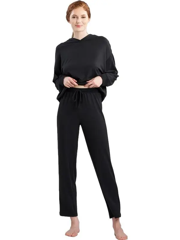 Natori Eden Rib Knit Tapered Pants - Black