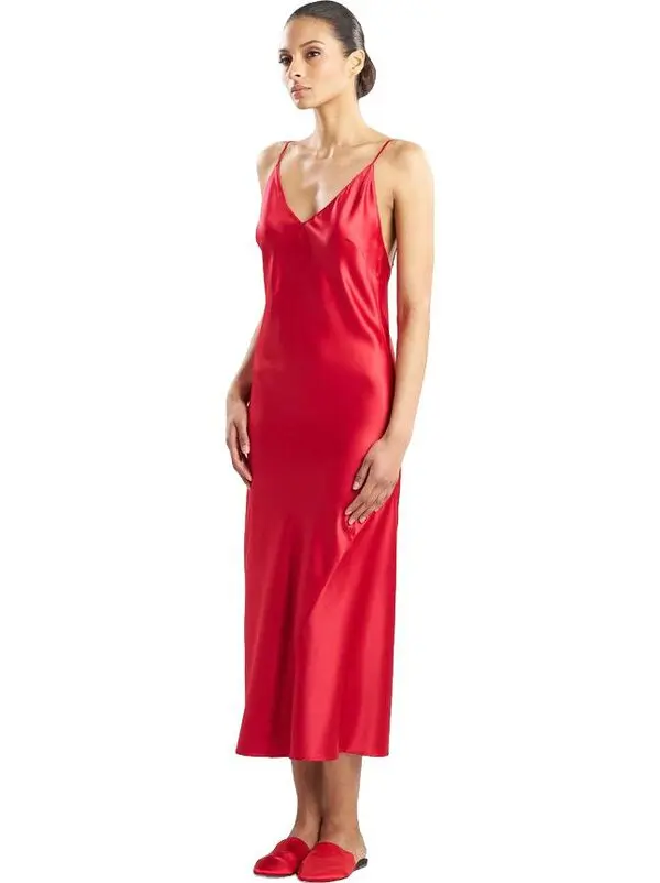Natori Glamour V-neck Slip Dress - Red