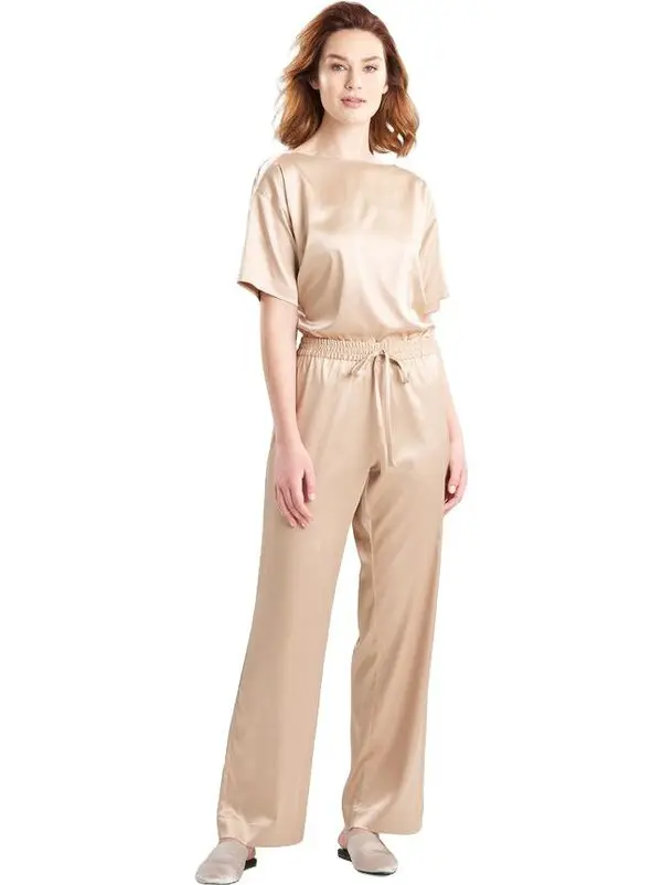Natori Straight Leg Stretch Satin Pants - Natural