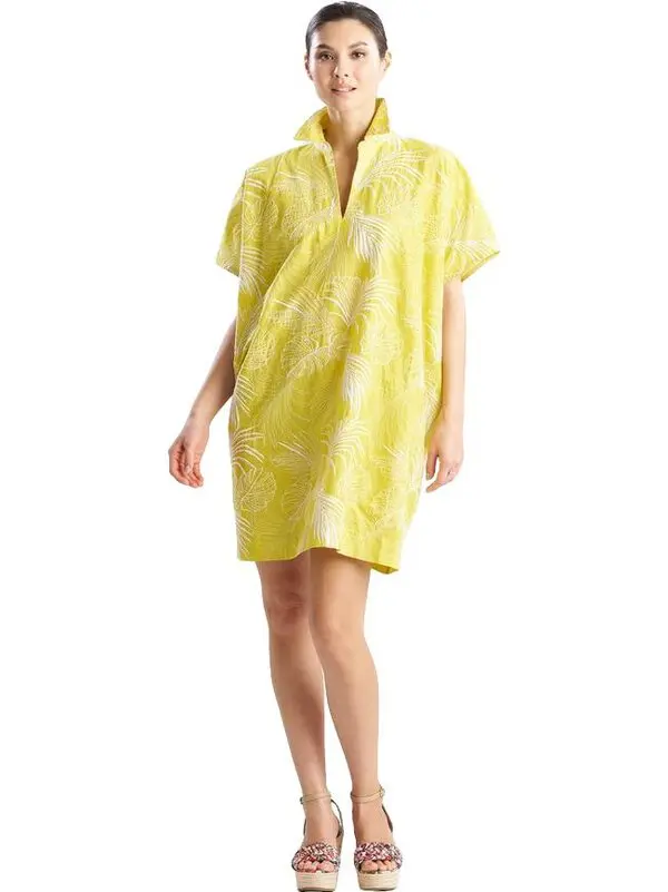 Natori Palm Embroidered Oversized Caftan - Yellow