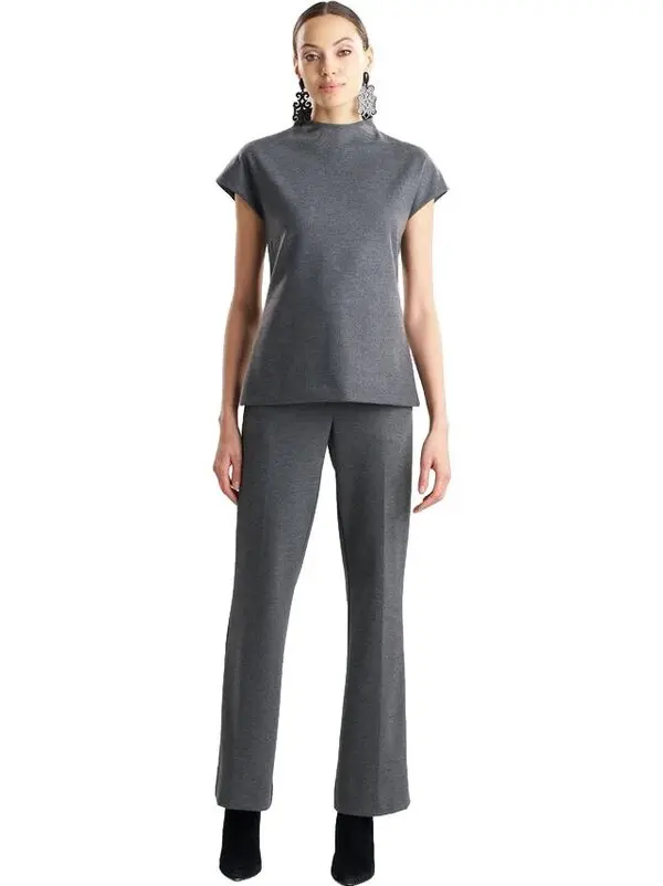 Natori Double Jersey Funnel Neck Top - Gray