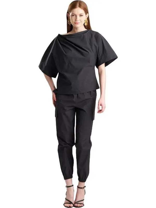 Natori Tech Cotton Taffeta Origami Top - Black