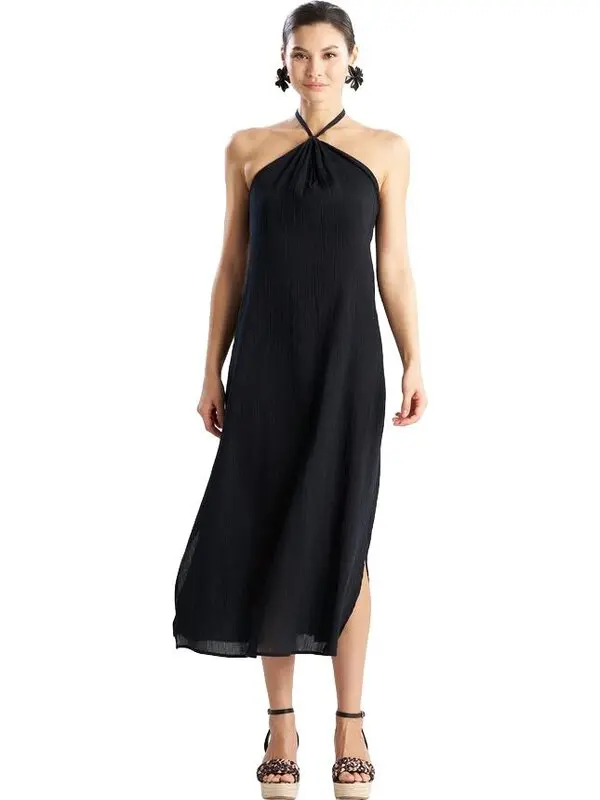 Natori Cotton Gauze Halter Dress - Black