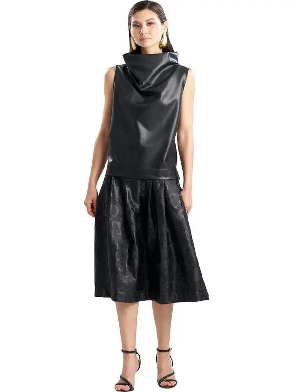 Natori Vegan Luxe Lambskin Funnel Top - Black