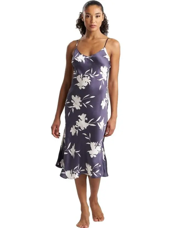 Natori Lily Printed Satin Slip Dress - Blue
