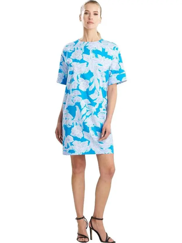 Natori Misty Floral Cotton T-shirt Dress - Blue