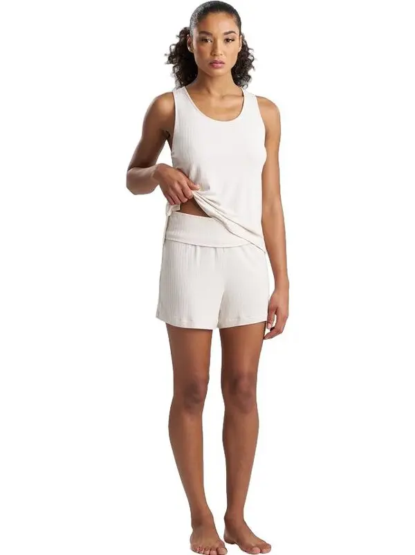 Natori Skye Rib Knit Ease Shorts - Neutral / White