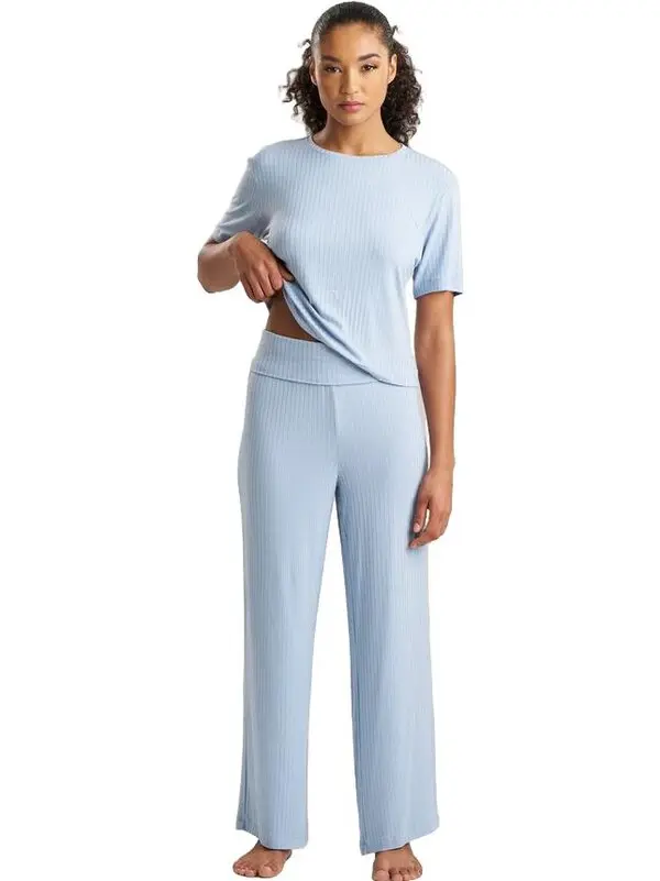 Natori Ribbed Knit Ease Pants - Blue