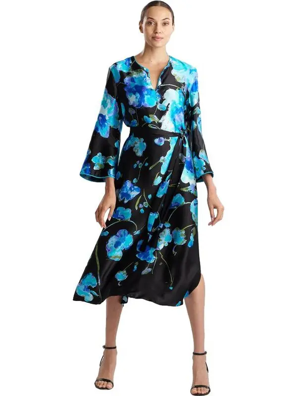 Natori Sakura Matsuri Silk Caftan - Black