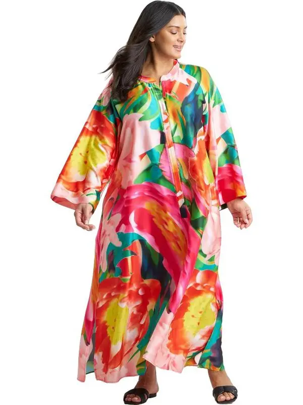 Natori Garbo Zip Printed Caftan - Stripe