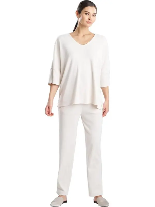 Natori Waffle Knit V-neck Top - White
