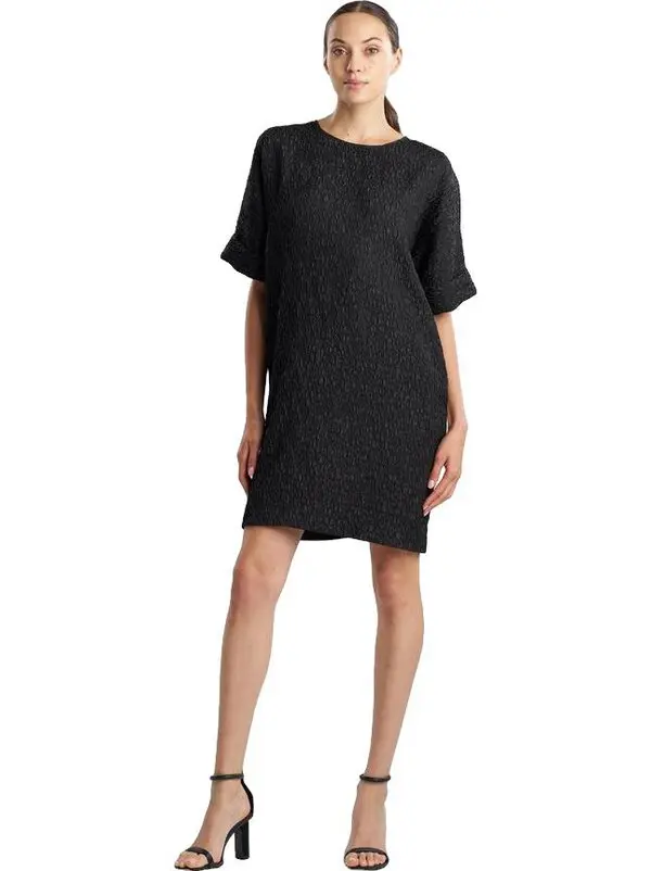 Natori Floral Crinkle Jacquard T-shirt Dress - Black