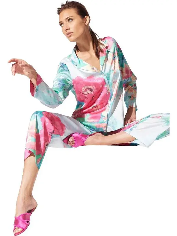 Natori Floral Garden Notch Pajama Set - Blue