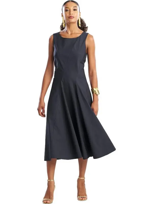 Natori Tech Cotton Taffeta Asymmetrical Seam Dress - Black