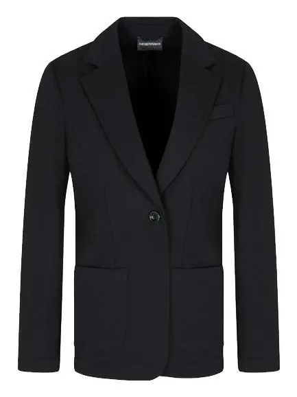 Emporio Armani Single-breasted Blazer In Interlock Jersey - Black