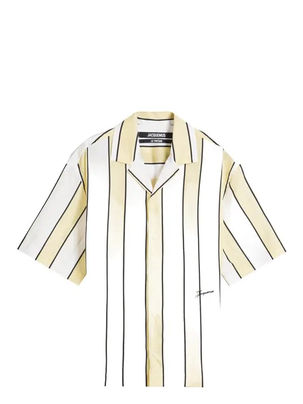 Jacquemus Stripe Cotton Short Sleeve Shirt - White/yellow