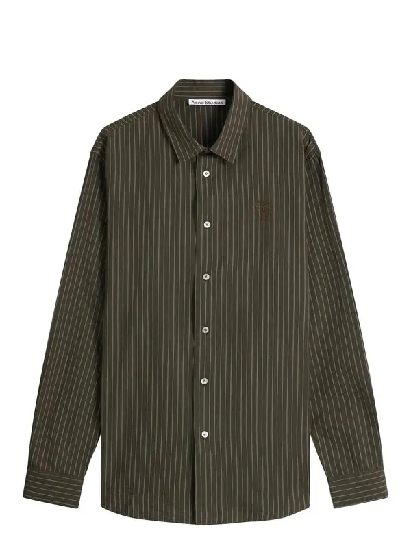 Acne Studios Sarow Long Sleeve Poplin Stripe Shirt - Green Melange