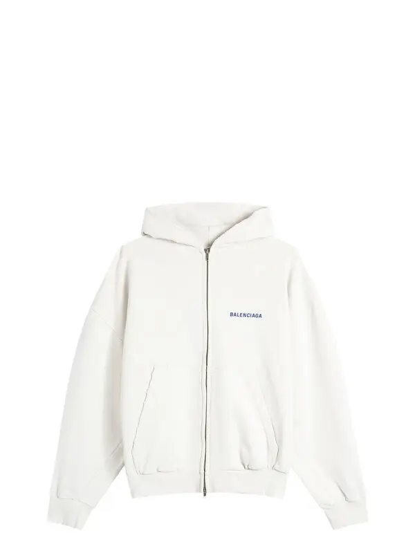 Balenciaga Logo Back Zip-up Hoodie - Dirty Wht/sport Blue
