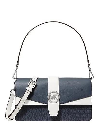 Michael Kors Greenwich Medium Signature Logo Convertible Shoulder Bag - Blue