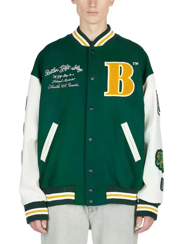 BETTER GIFT SHOP Leather-sleeve Appliqué Varsity Jacket - Green