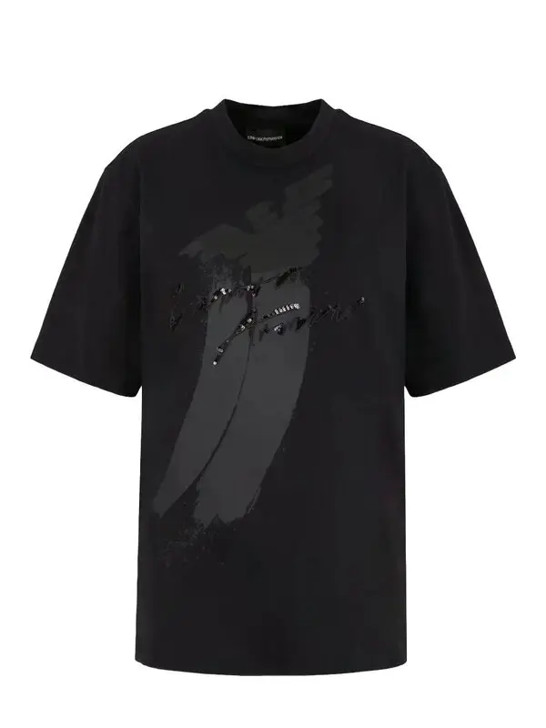 Emporio Armani Eagle-logo Sequin-embellished T-shirt - Black