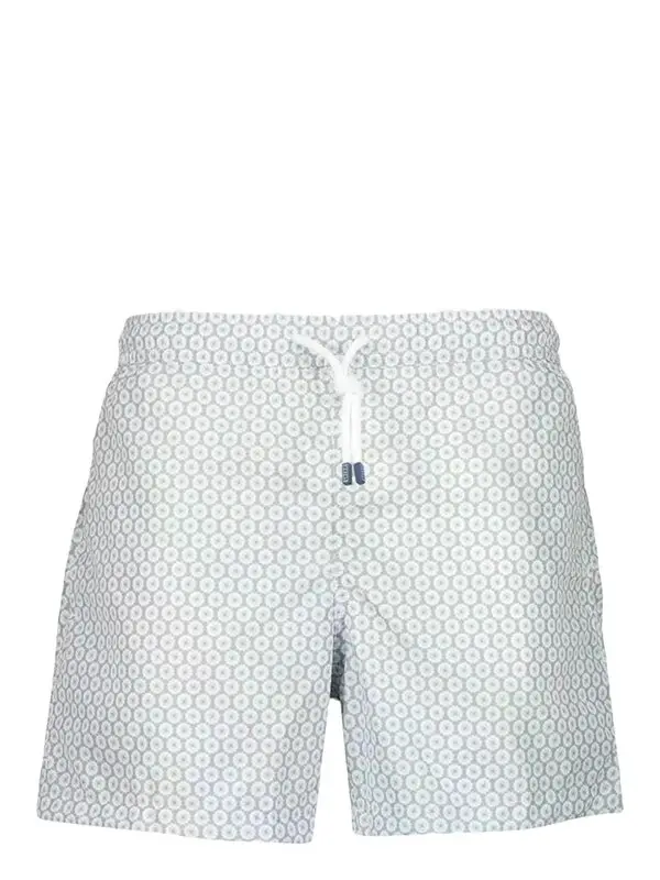 Fedeli Geometric-print Swim Shorts - Grey