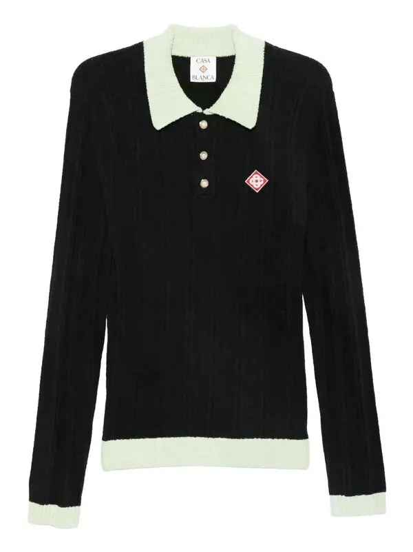 Casablanca Ribbed-knit Polo Shirt - Black