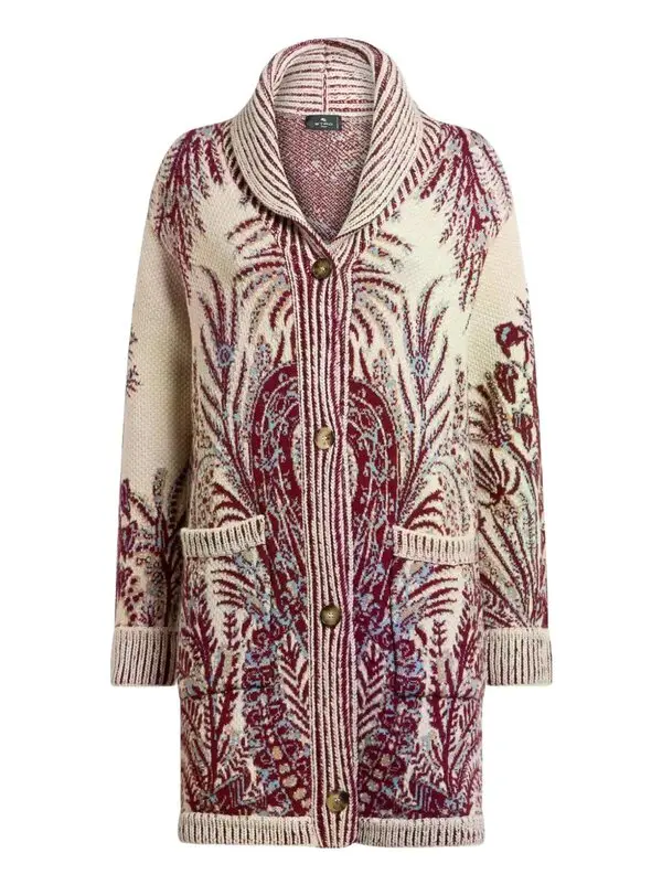 Etro Floral-jacquard Button-fastening Coat - Red