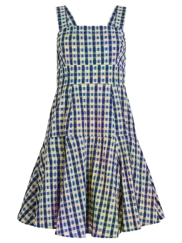 Rosie Assoulin Seersucker Checked Skater Dress - Blue