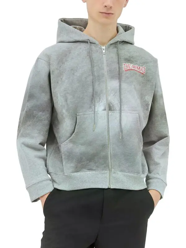 DEMON Graphic Print Zip-up Hoodie - Grey