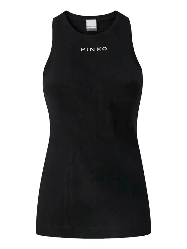 Pinko Ribbed Logo Top - Black
