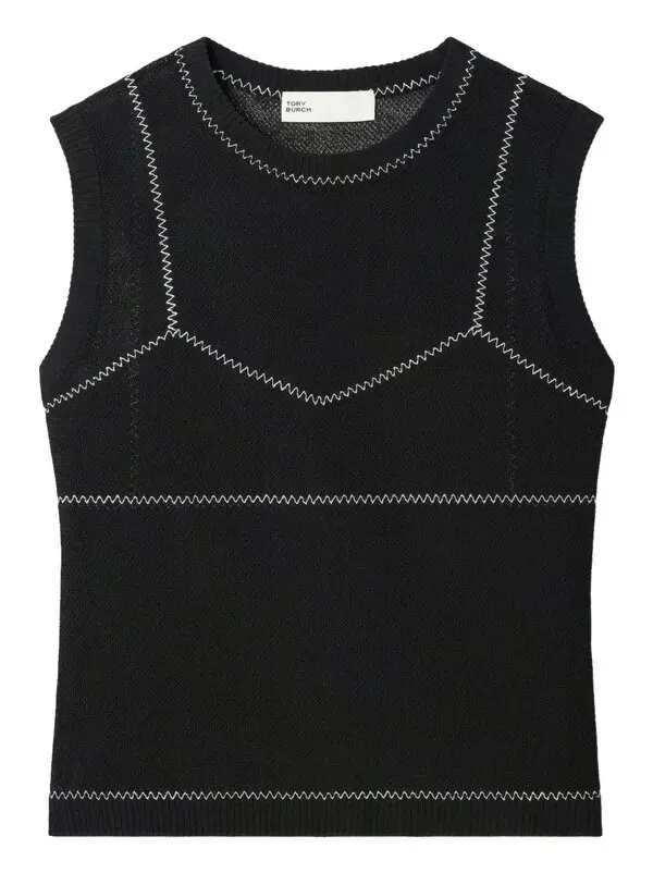Tory Burch Mesh-panel Sleeveless Top - Black