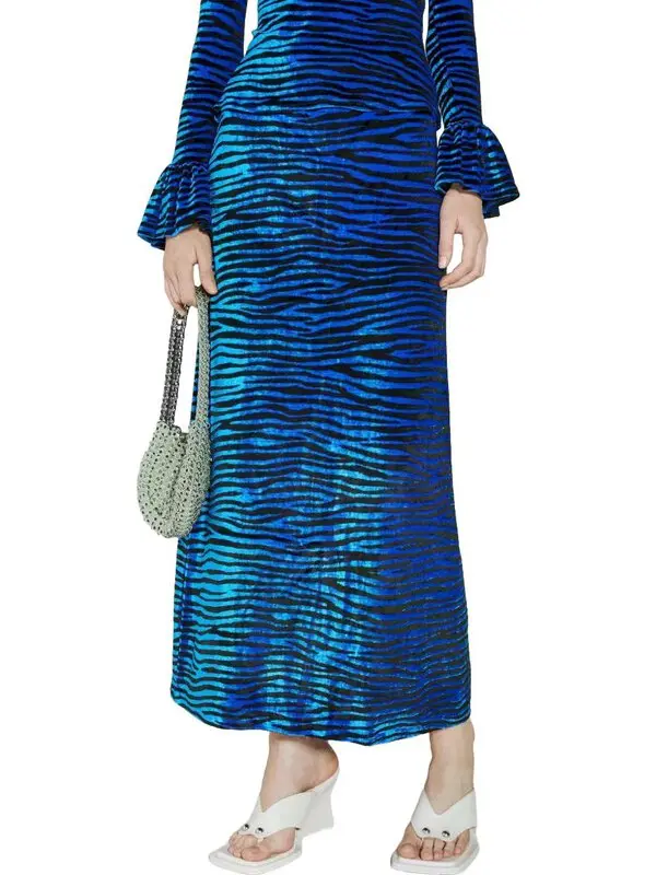 Rabanne Tiger-print Maxi Skirt - Blue