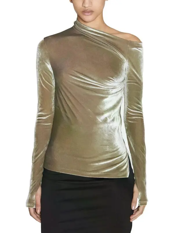 Helmut Lang Draped Velvet Top - Green