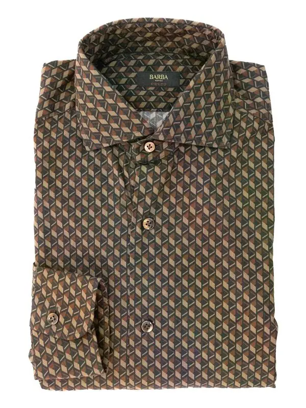 BARBA NAPOLI Geometric-print Shirt - Brown