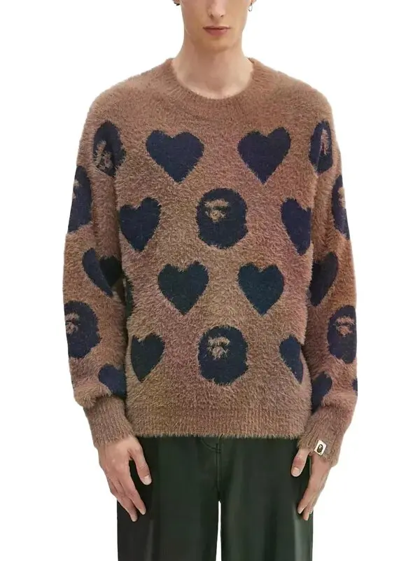 A BATHING APE Heart-ape Head Sweater - Brown