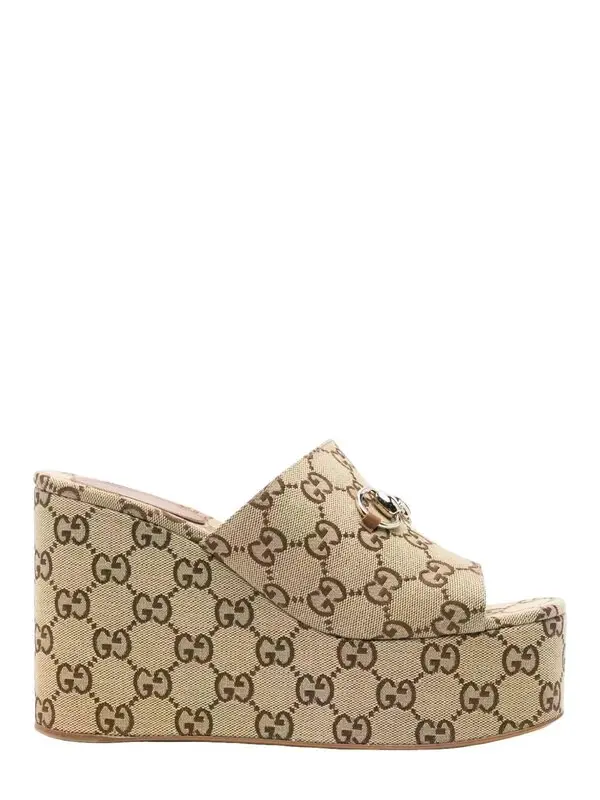 Gucci Horsebit Detail High Wedge Sandals - Neutrals