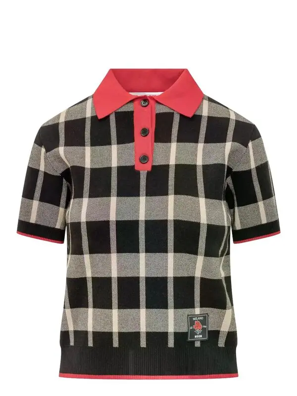 MSGM Checked Polo Top - Black