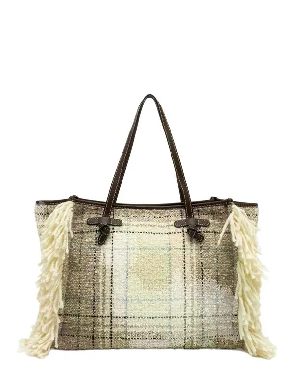GIANNI CHIARINI Marcella Checked Tote Bag With Fringe - Neutrals